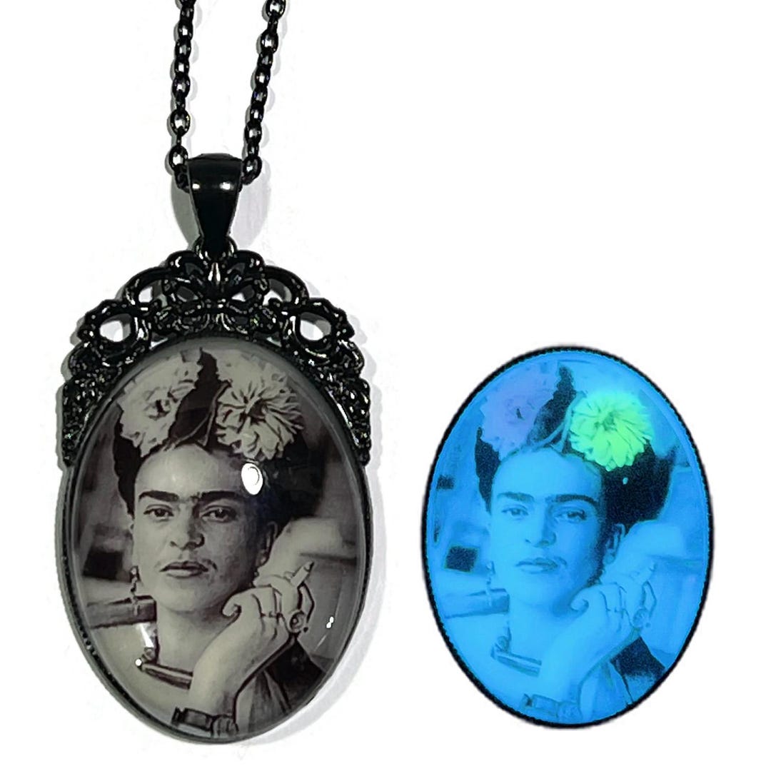 Blue Glow in the Dark Frida Kahlo Pendant Necklace - Etsy