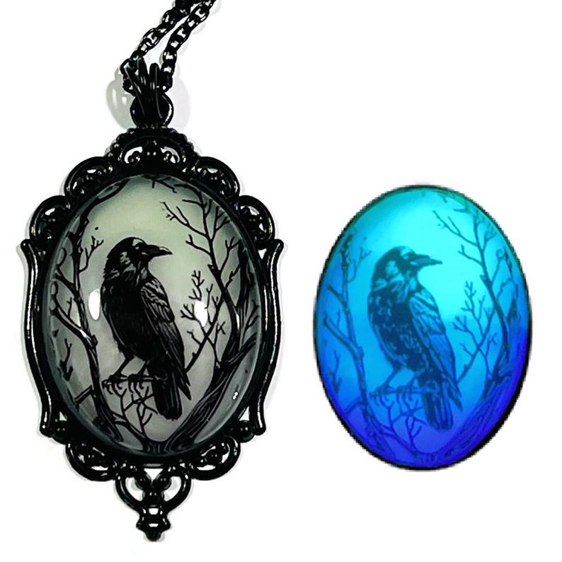 Black Raven Blue & Purple/violet Glow in the Dark Pendant Necklace - Etsy
