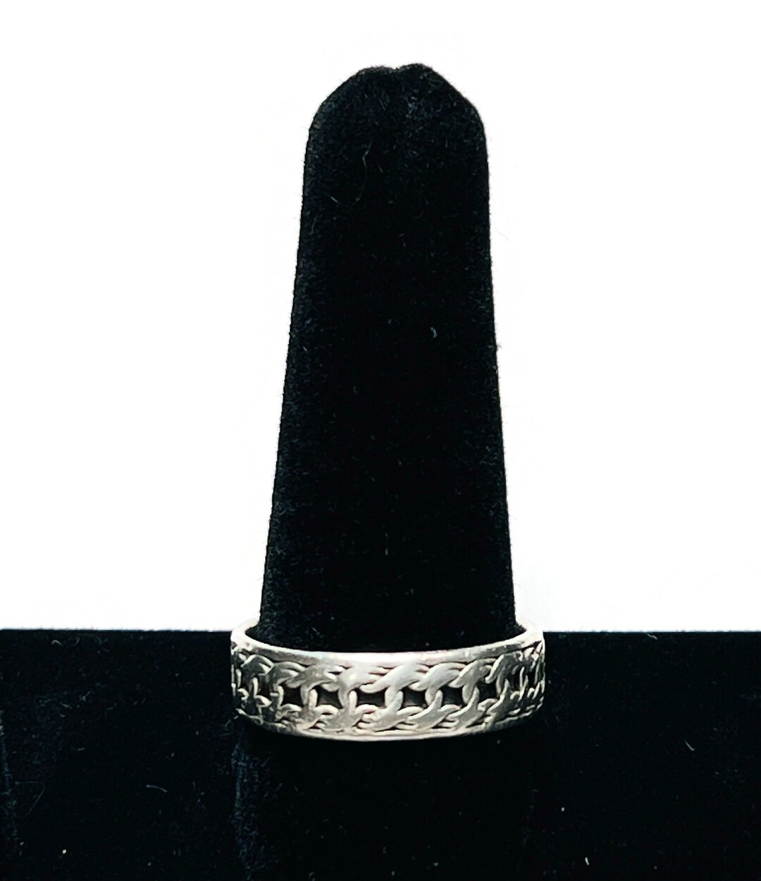 Peter Stone Sterling Silver Overlay Band Interlocked Chain Ring Size 11 ...