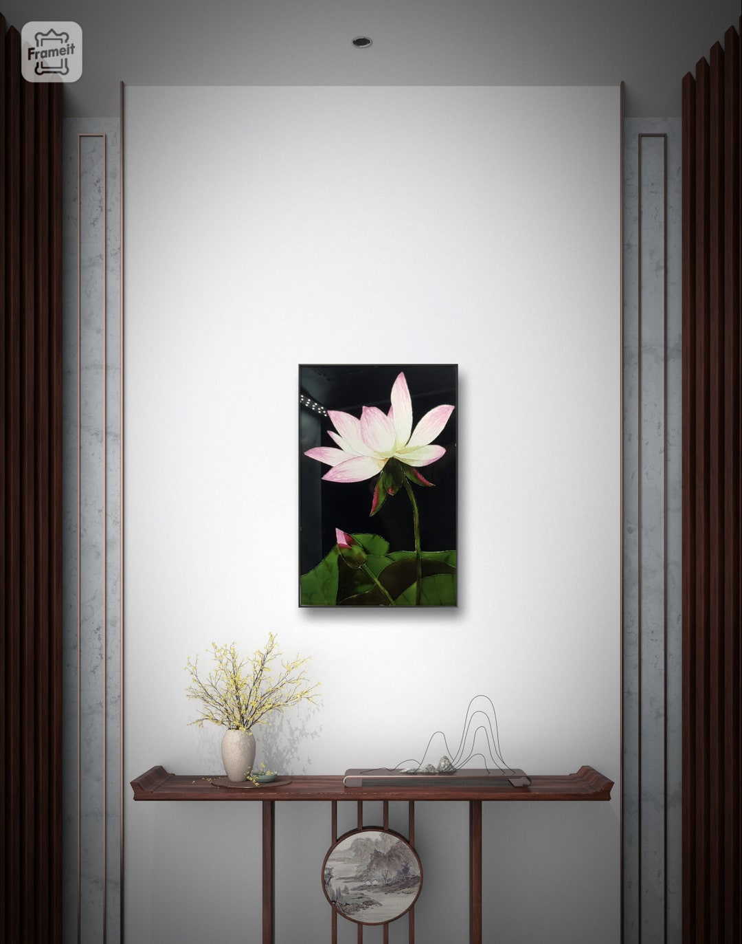 Lotus Flower Glass Panel Wall Decoration Hand Painted Glass Spiritual ...