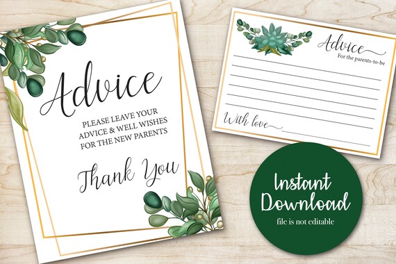 Baby Shower Advice Cards Baby Shower Advice Sign Succulent | Etsy