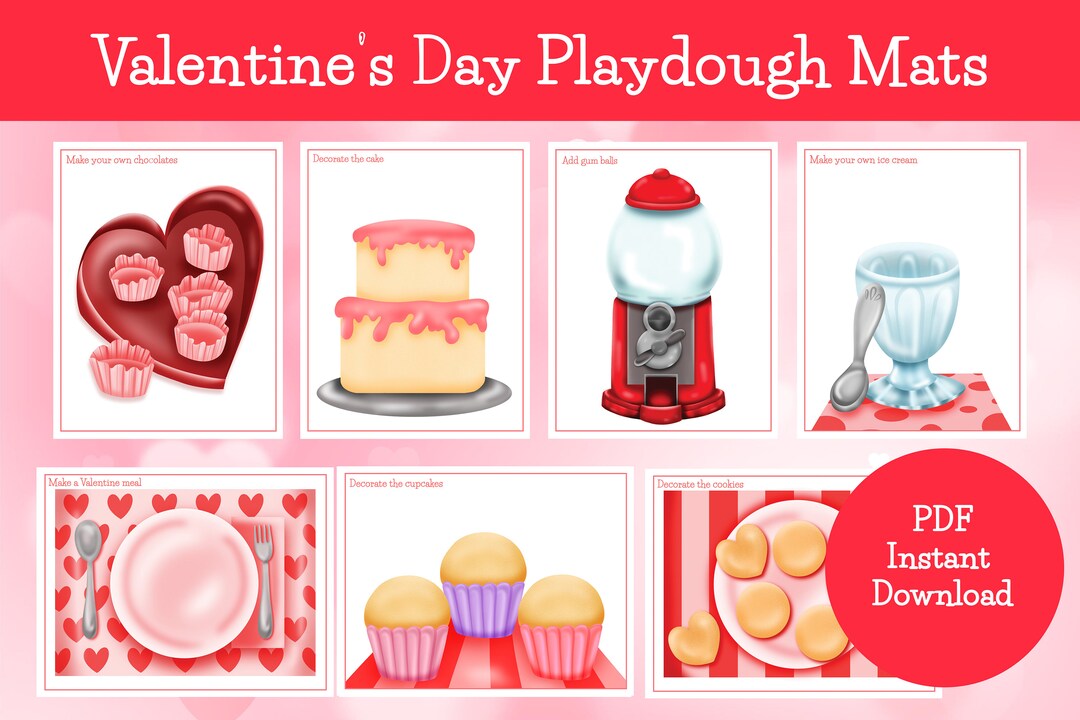 Playdough Mats, Valentine's Day Playdough Mats, Preschool Printables ...