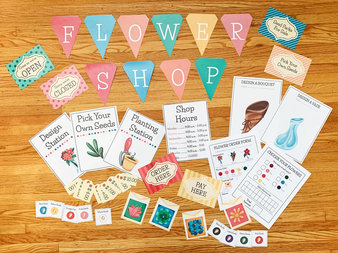 Flower Shop Dramatic Play, Printable Garden Shop Pretend Kit, Printable ...