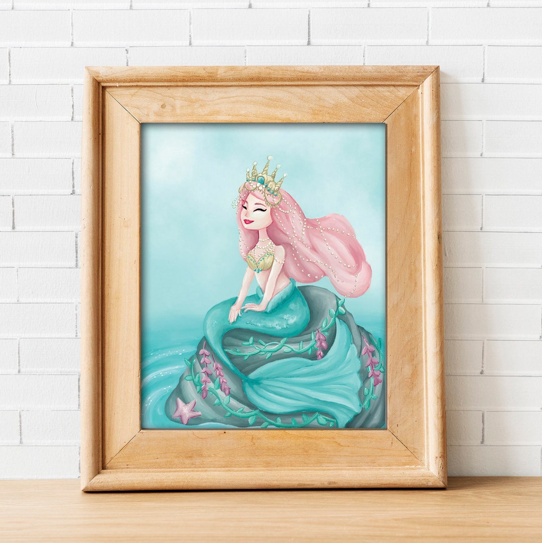 Pastel Mermaid Illustration, Whimsical Ocean Nursery Decor (digital ...