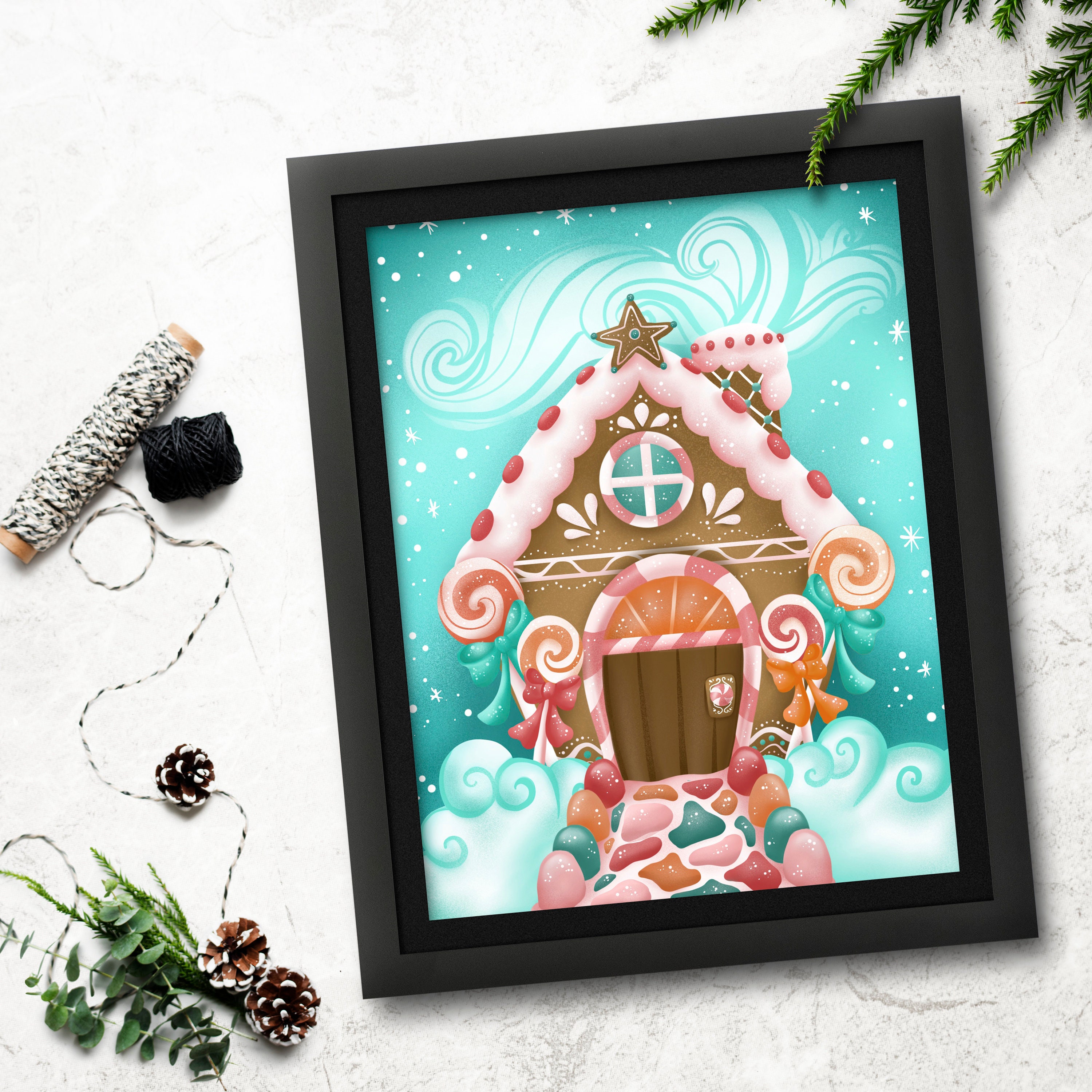 Gingerbread House Art Print, Christmas Art Printable, Cute Christmas ...