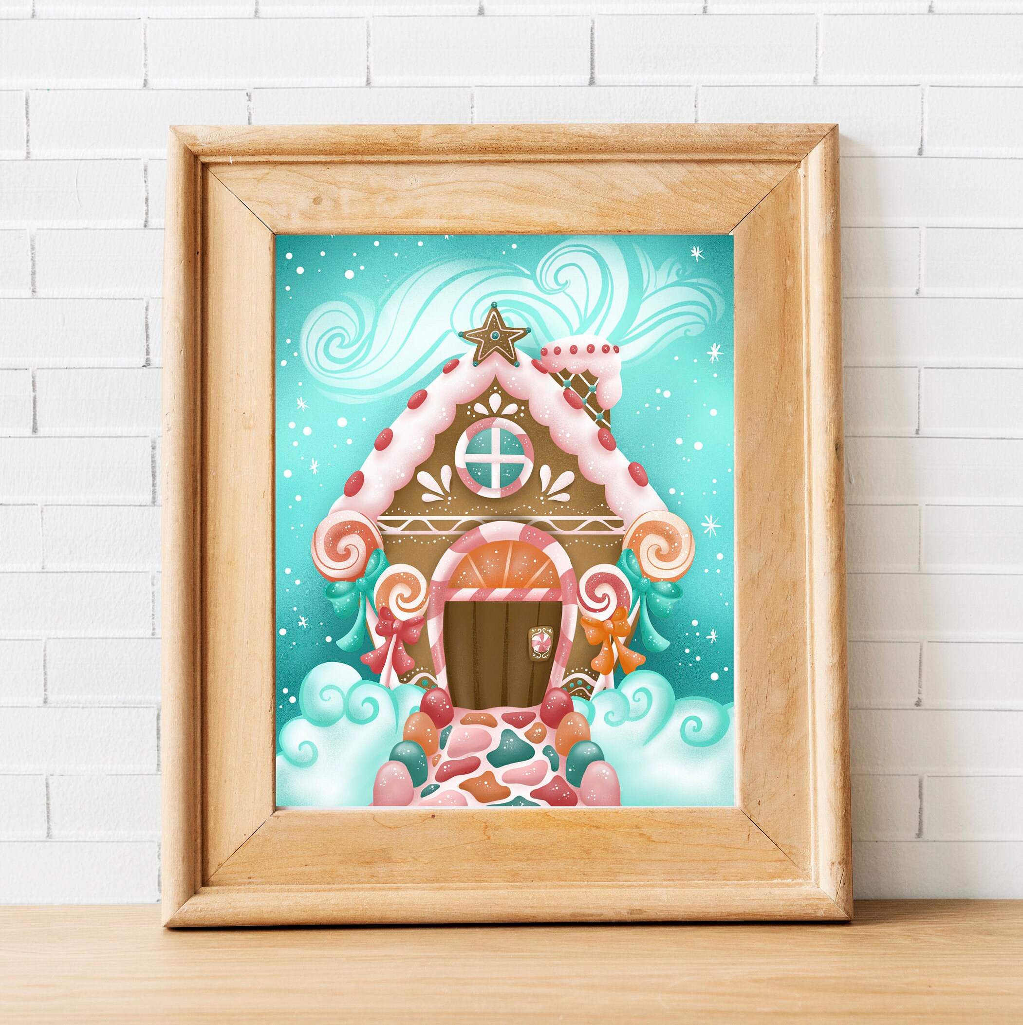 Gingerbread House Art Print, Christmas Art Printable, Cute Christmas ...