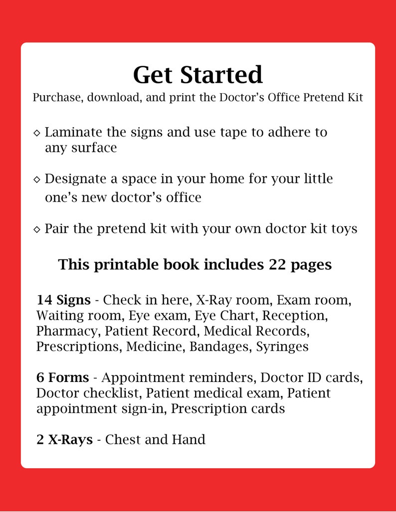 Doctors Office Dramatic Play INSTANT DOWNLOAD Doctor's - Etsy