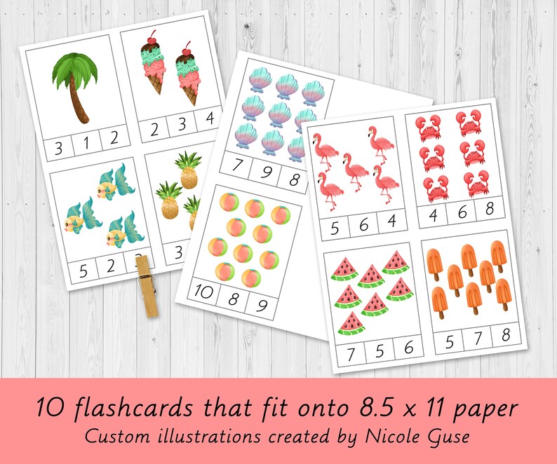 Summer Numbers 1-10 Count and Clip Flash Cards, Learn to Count Activity ...
