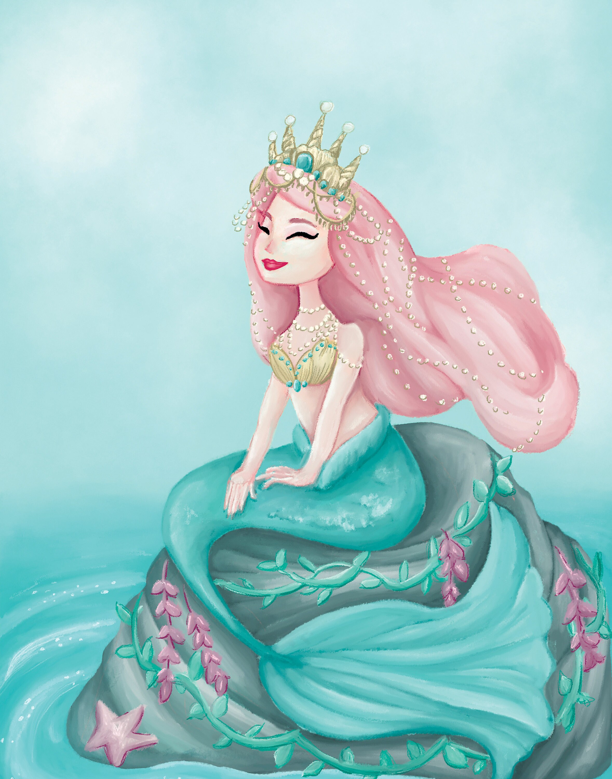 Pastel Mermaid Illustration, Whimsical Ocean Nursery Decor (digital ...