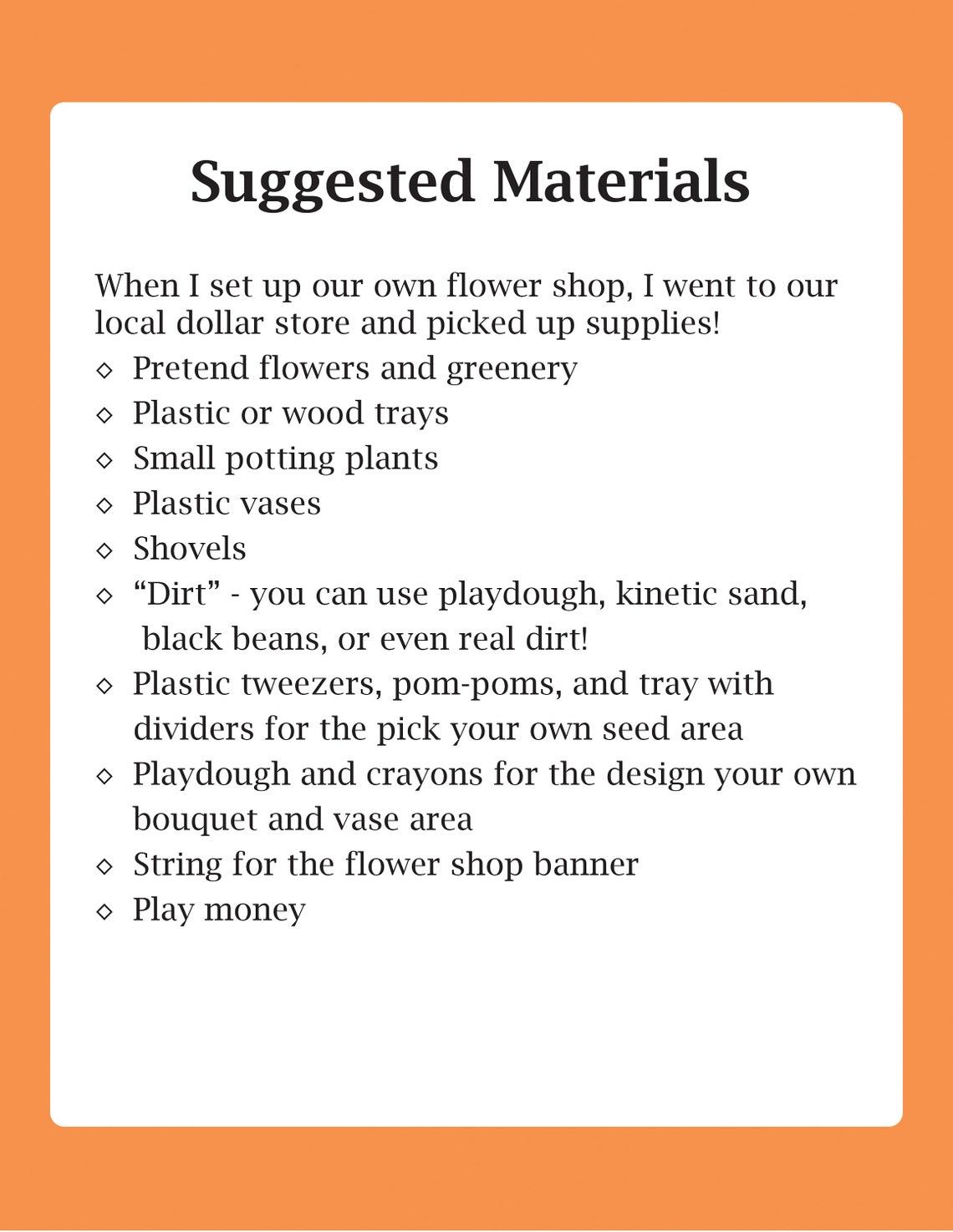 Flower Shop Dramatic Play, Printable Garden Shop Pretend Kit, Printable ...