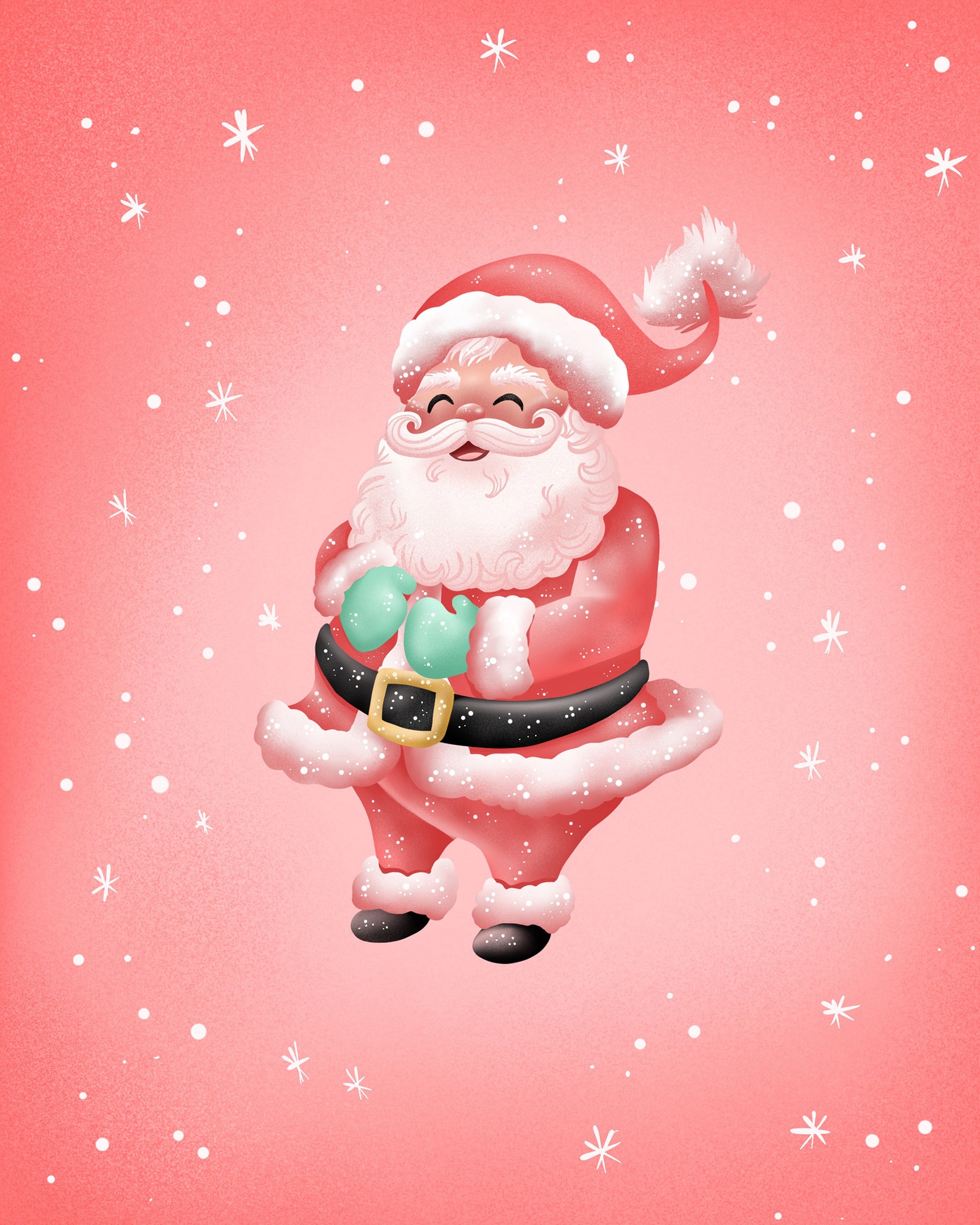 Digital Santa Claus Art Print, Cute Pink Santa, Retro Christmas Decor ...