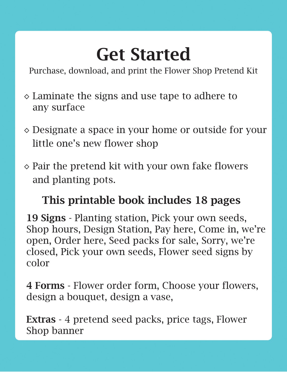 Flower Shop Dramatic Play, Printable Garden Shop Pretend Kit, Printable ...