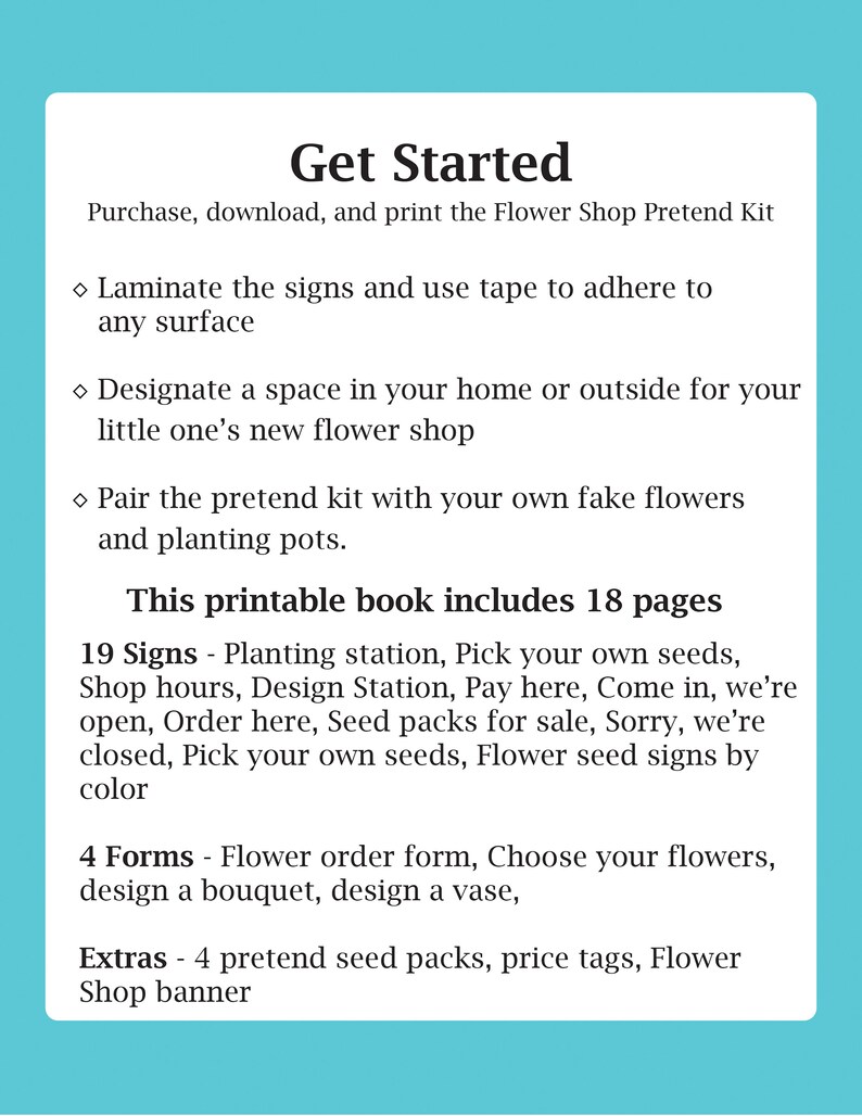 Flower Shop Dramatic Play, Printable Garden Shop Pretend Kit, Printable ...