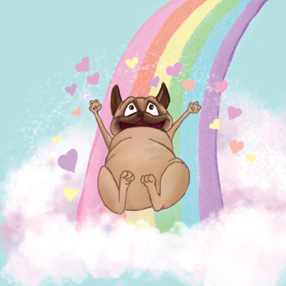 Rainbow Pug, Dog Art, Rainbow Illustration, Playroom Decor, Digital ...
