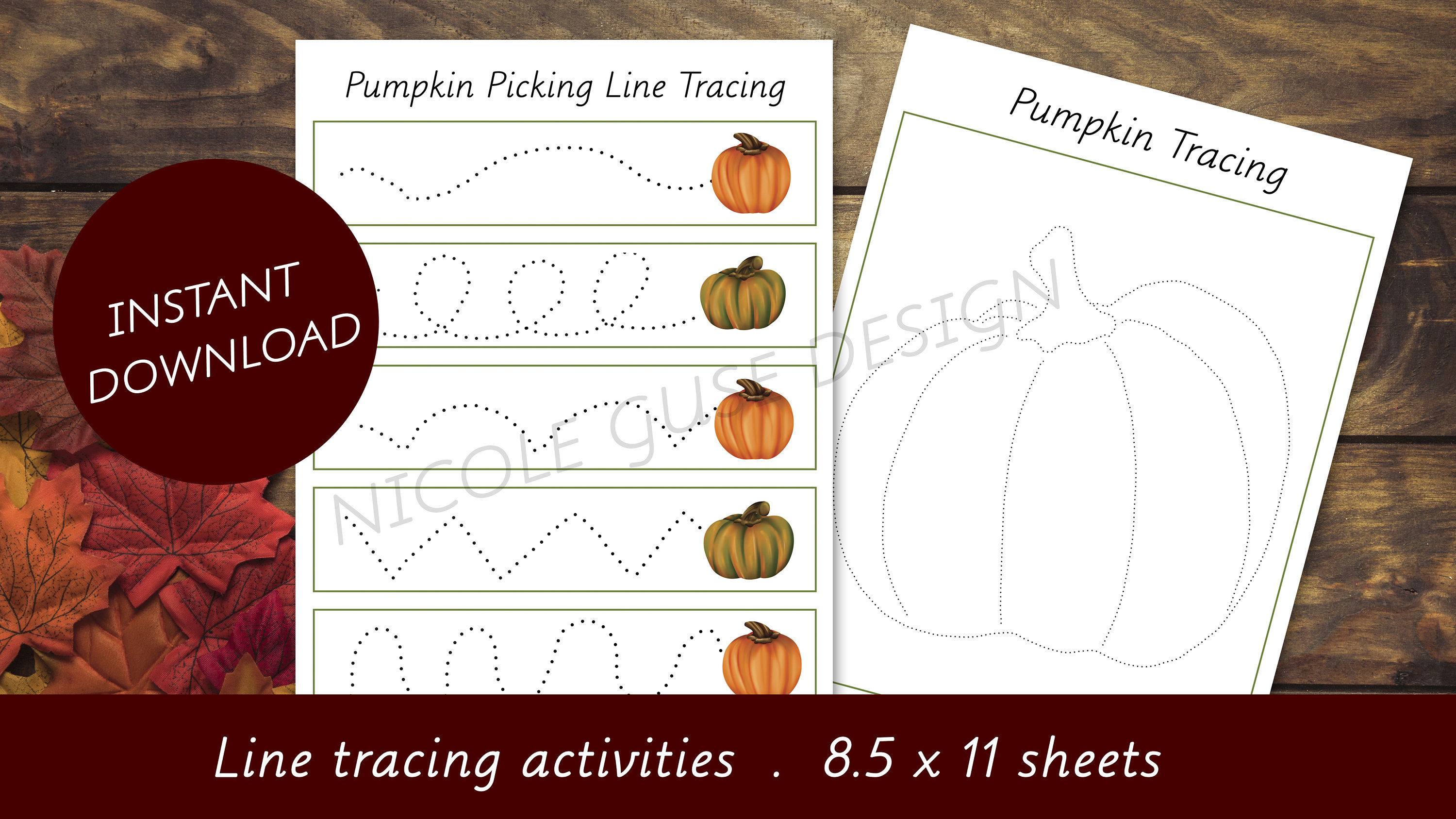 Pumpkin Line Tracing, Fall Line Tracing Activity, Prek Writing Skills ...