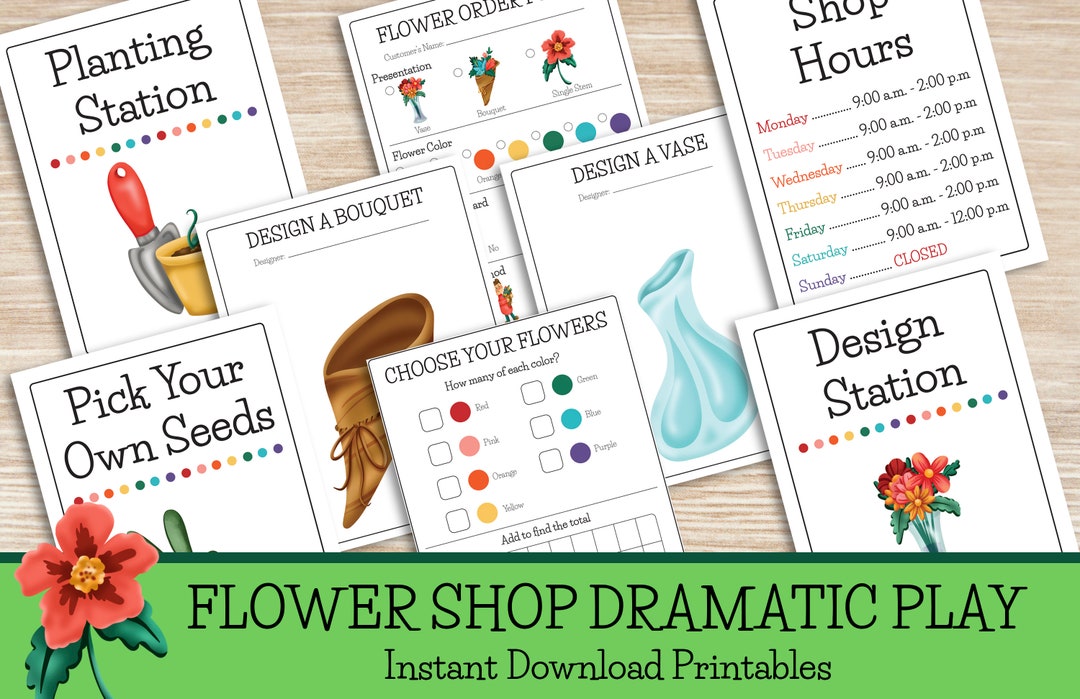 Flower Shop Dramatic Play, Printable Garden Shop Pretend Kit, Printable ...
