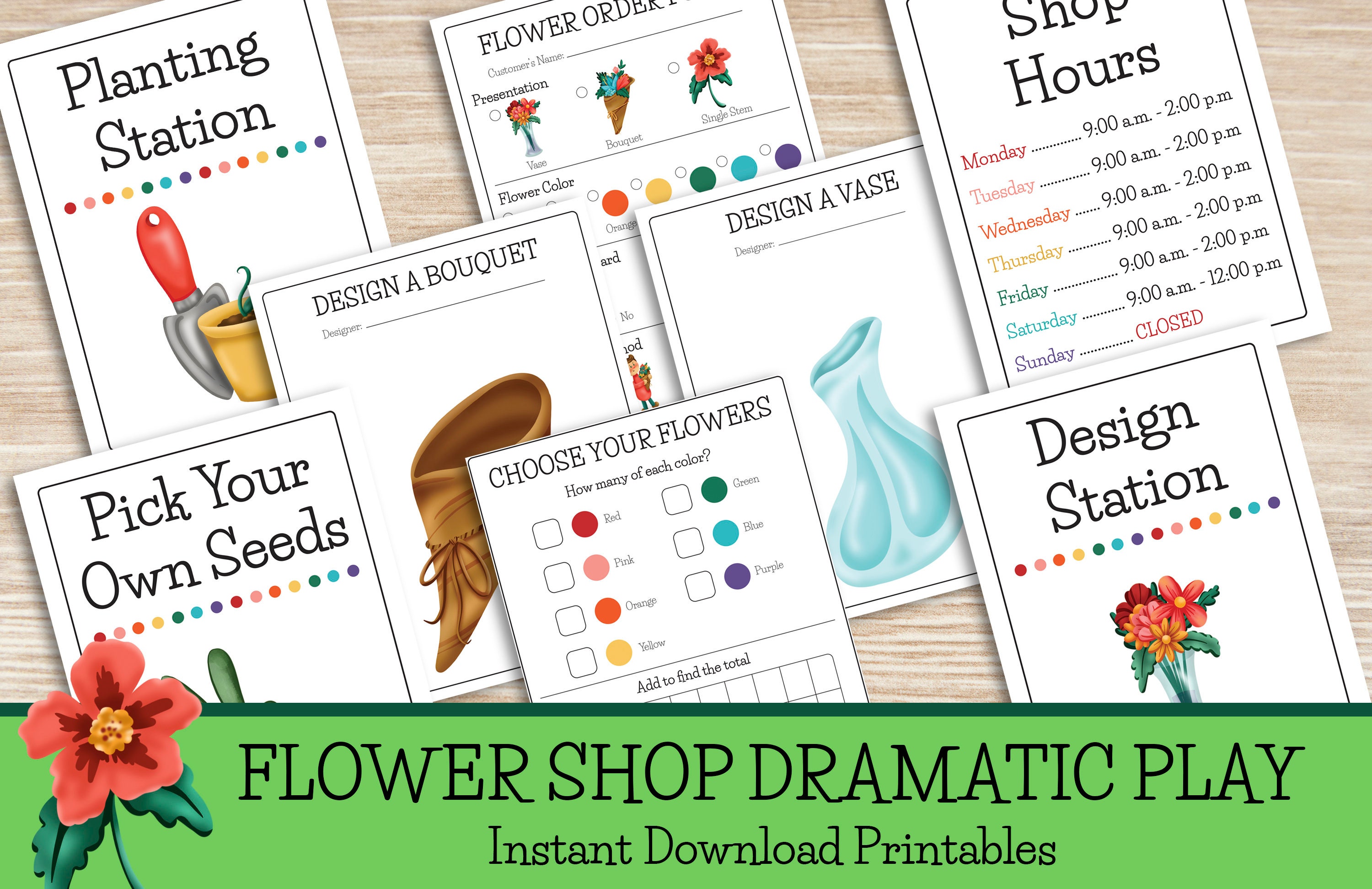 Flower Shop Dramatic Play, Printable Garden Shop Pretend Kit, Printable ...