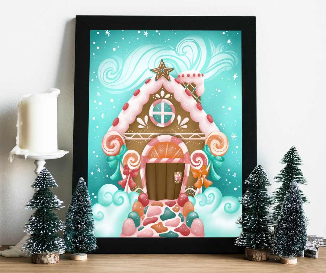 Gingerbread House Art Print, Christmas Art Printable, Cute Christmas ...