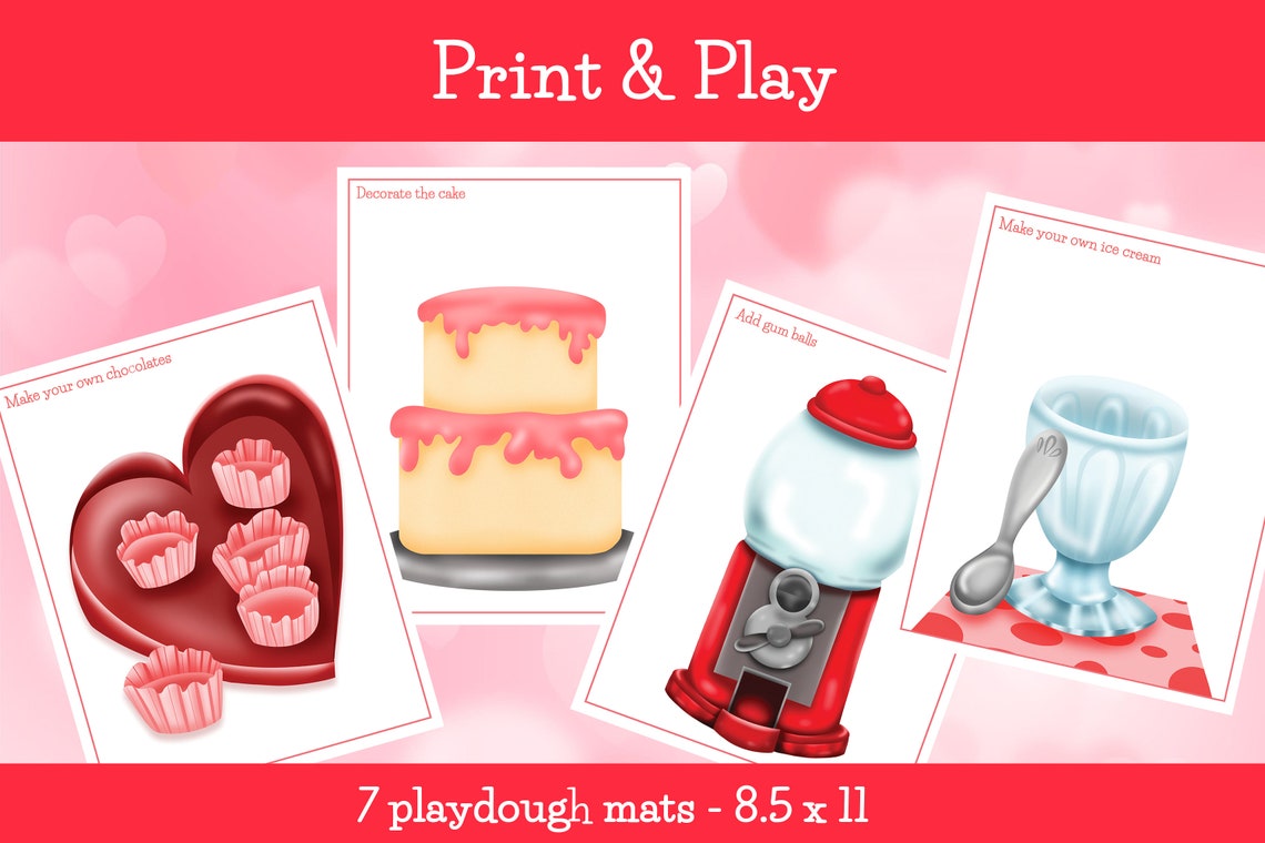 Playdough Mats, Valentine's Day Playdough Mats, Preschool Printables ...