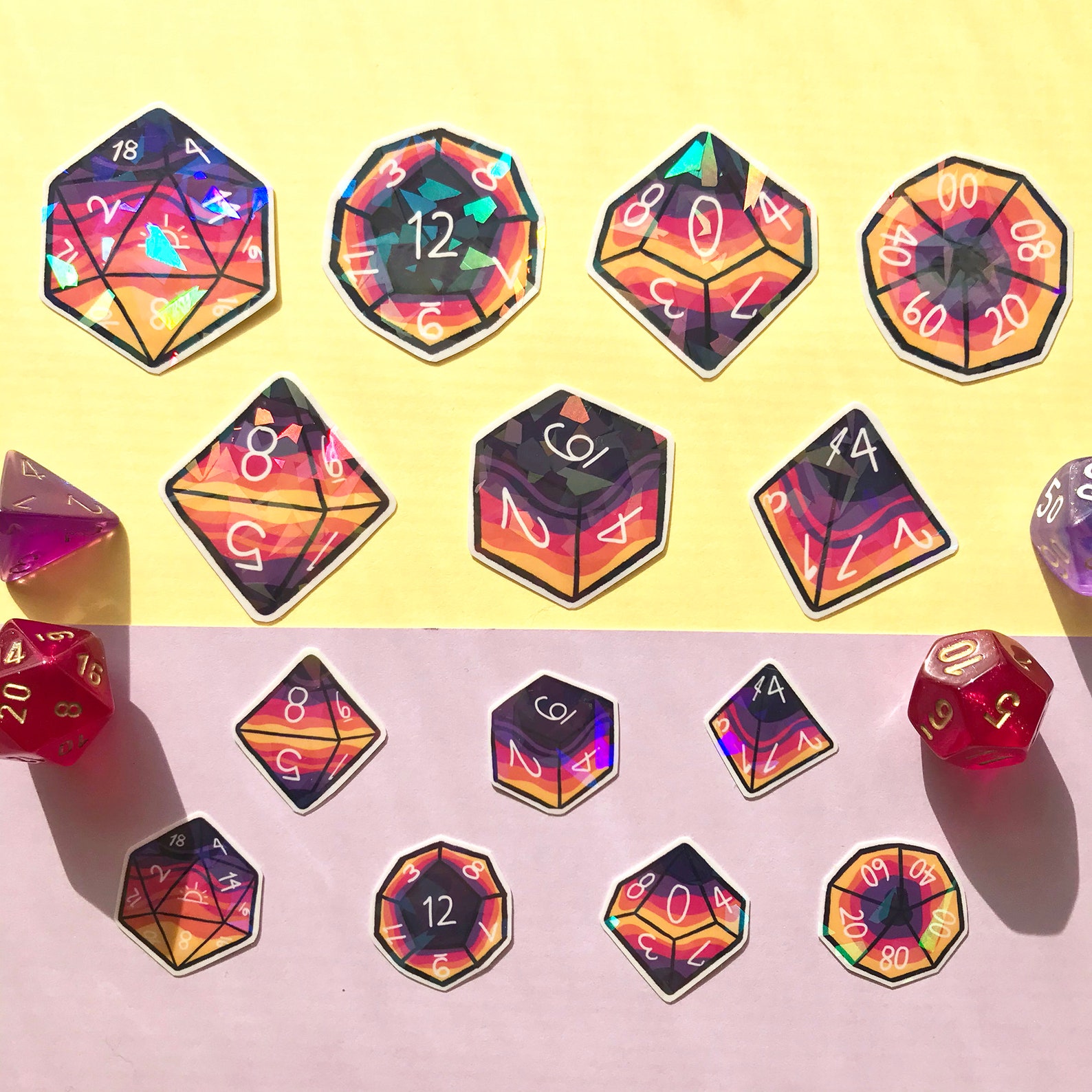 SUNSET Holographic Dice Stickers Set of 7 Dnd/trpg/nerdy - Etsy