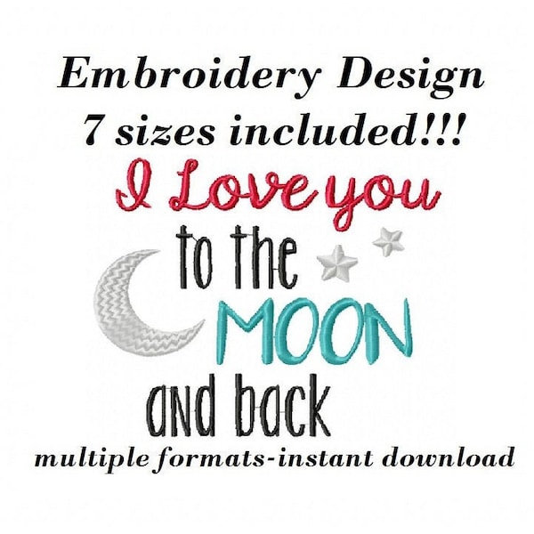 Machine Embroidery I Love You to the Moon and Back - Etsy