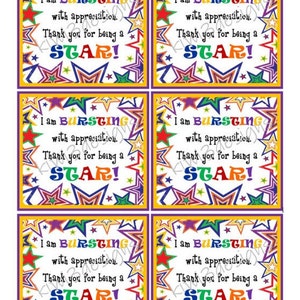I'm Bursting With Appreciation. Thank You for Being a Star! Favor Tag ...