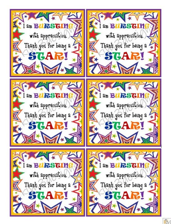 I'm Bursting With Appreciation. Thank You for Being a Star Favor Tag ...