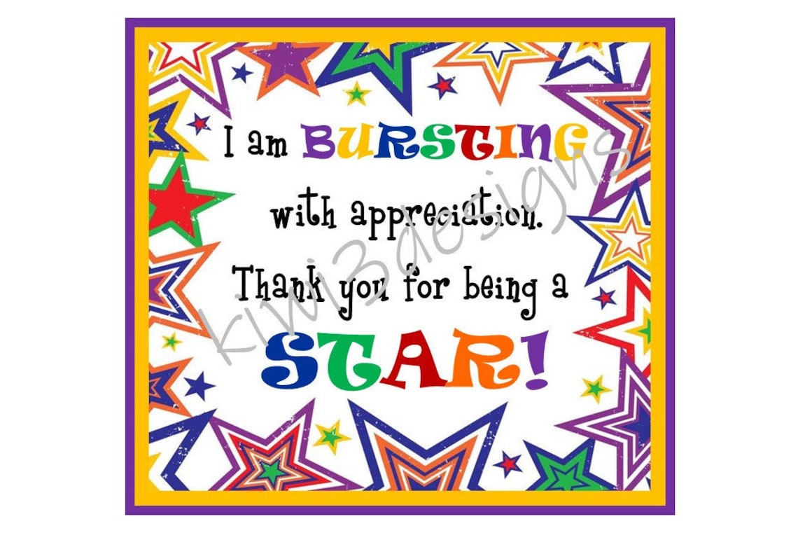 I'm Bursting With Appreciation. Thank You for Being a Star Favor Tag ...
