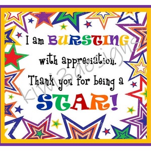 I'm Bursting With Appreciation. Thank You for Being a Star! Favor Tag ...