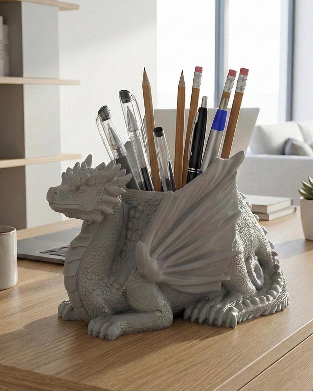 Seated Dragon Pen Organizer | Fantasy Office Accessory | 3D Printed ...