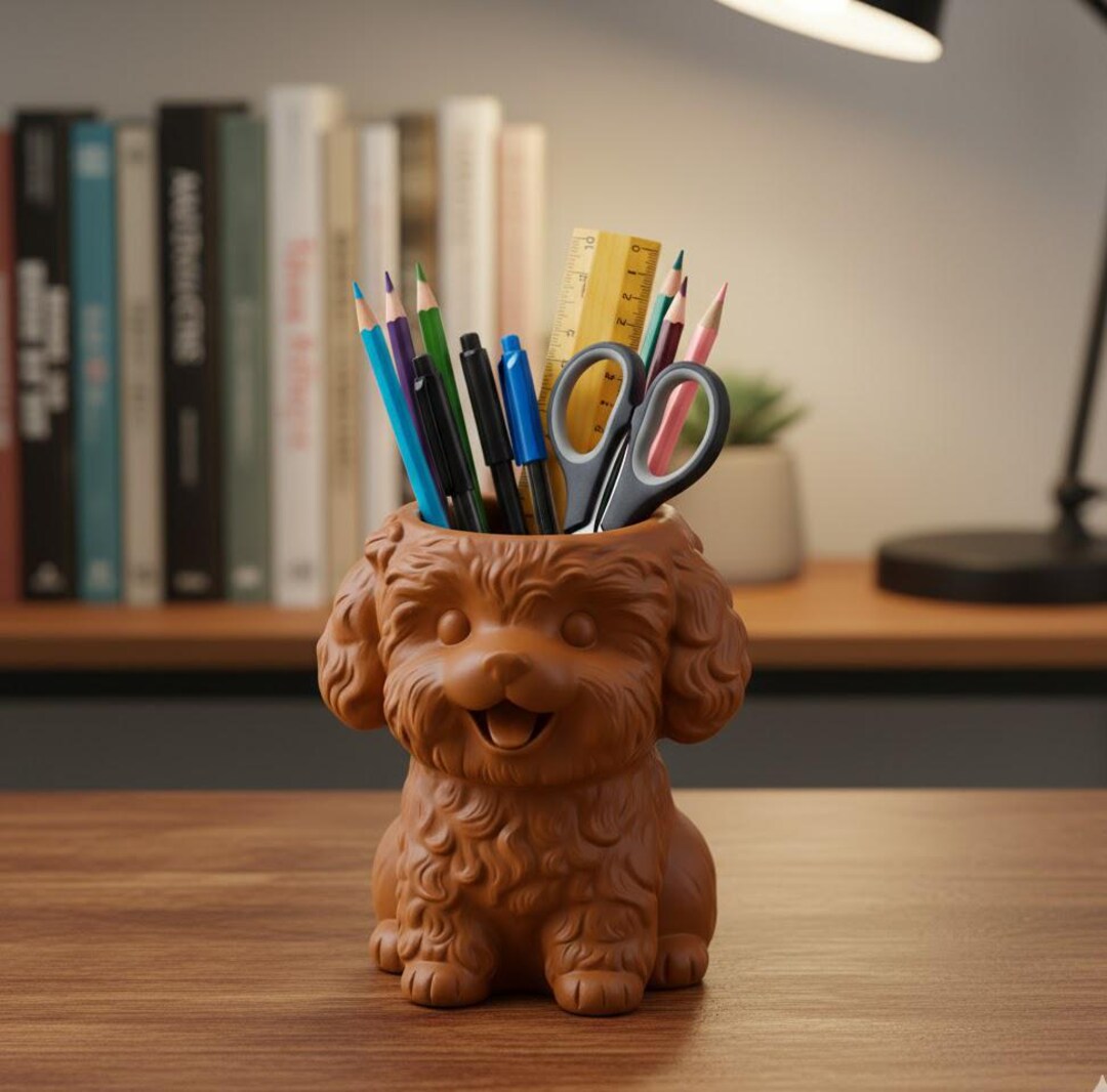 Adorable Poodle Dog Desk Organizer / Planter - Brown 3D Printed Puppy ...