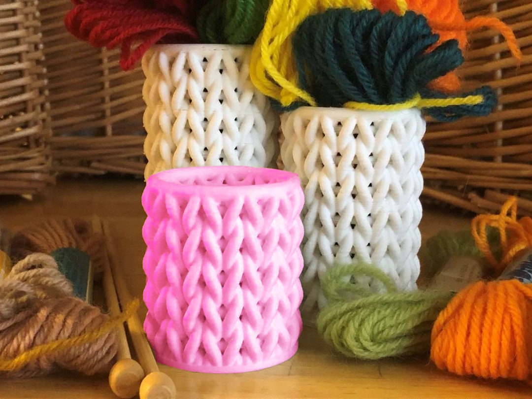 Handmade Knitted Cylindrical Containers, 3D Printed Storage Baskets ...