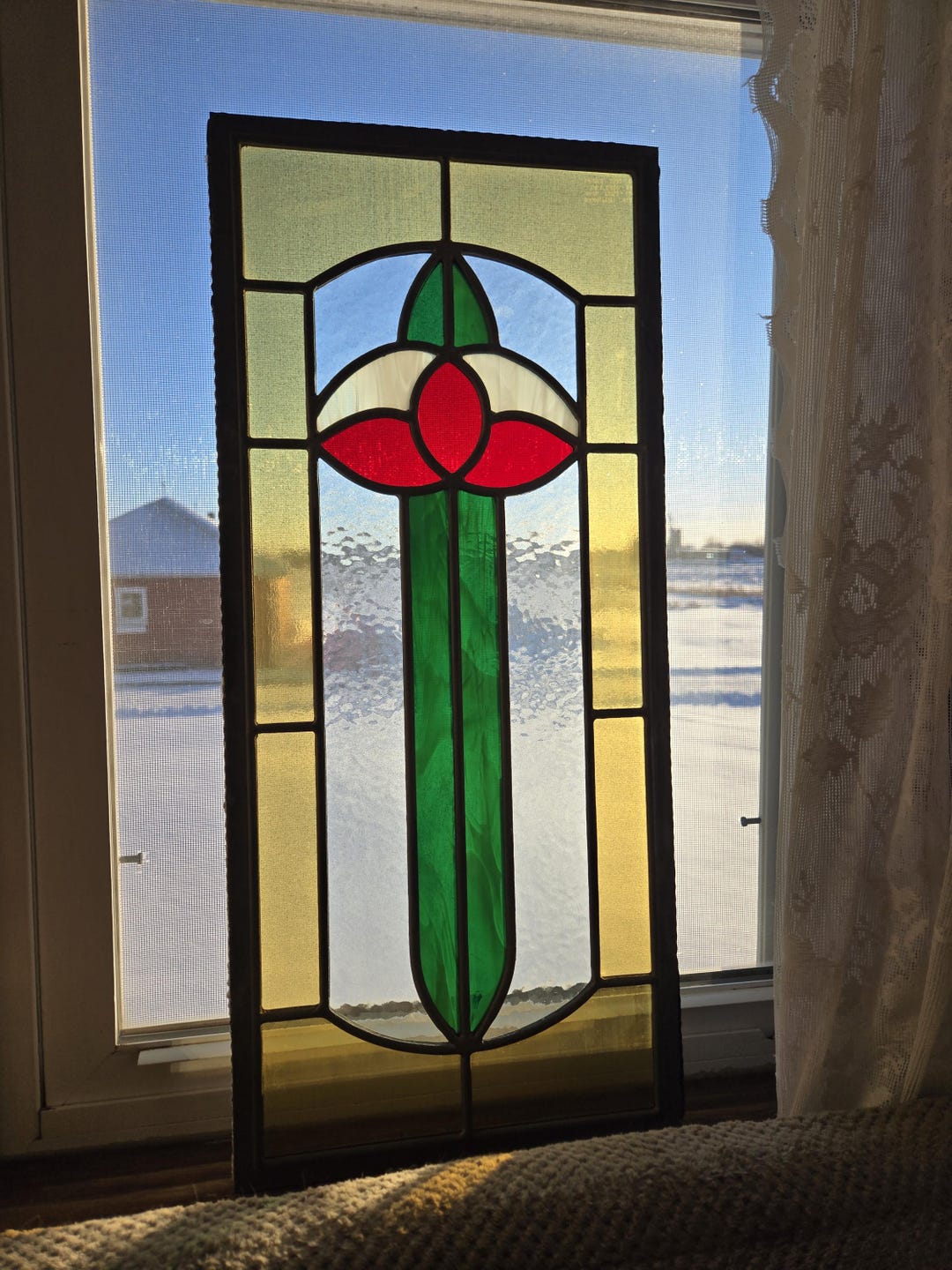 Stained Glass Window Antique Old English Leaded 24 X 10.5 Double Pane ...