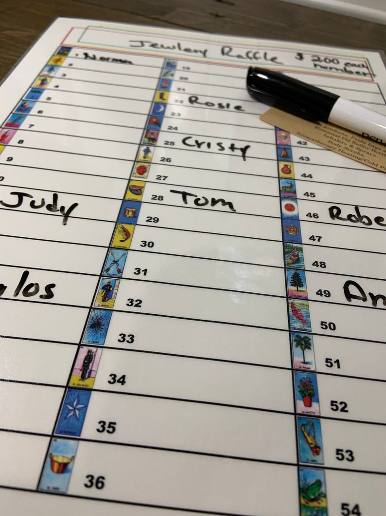 Laminated Loteria Raffle Note Sheet Bingo Chalupa Numbers and | Etsy