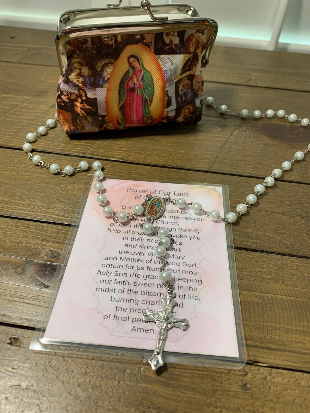 Our Lady of Guadalupe Rosary and Coin Purse With Prayer Card, Virgen De ...