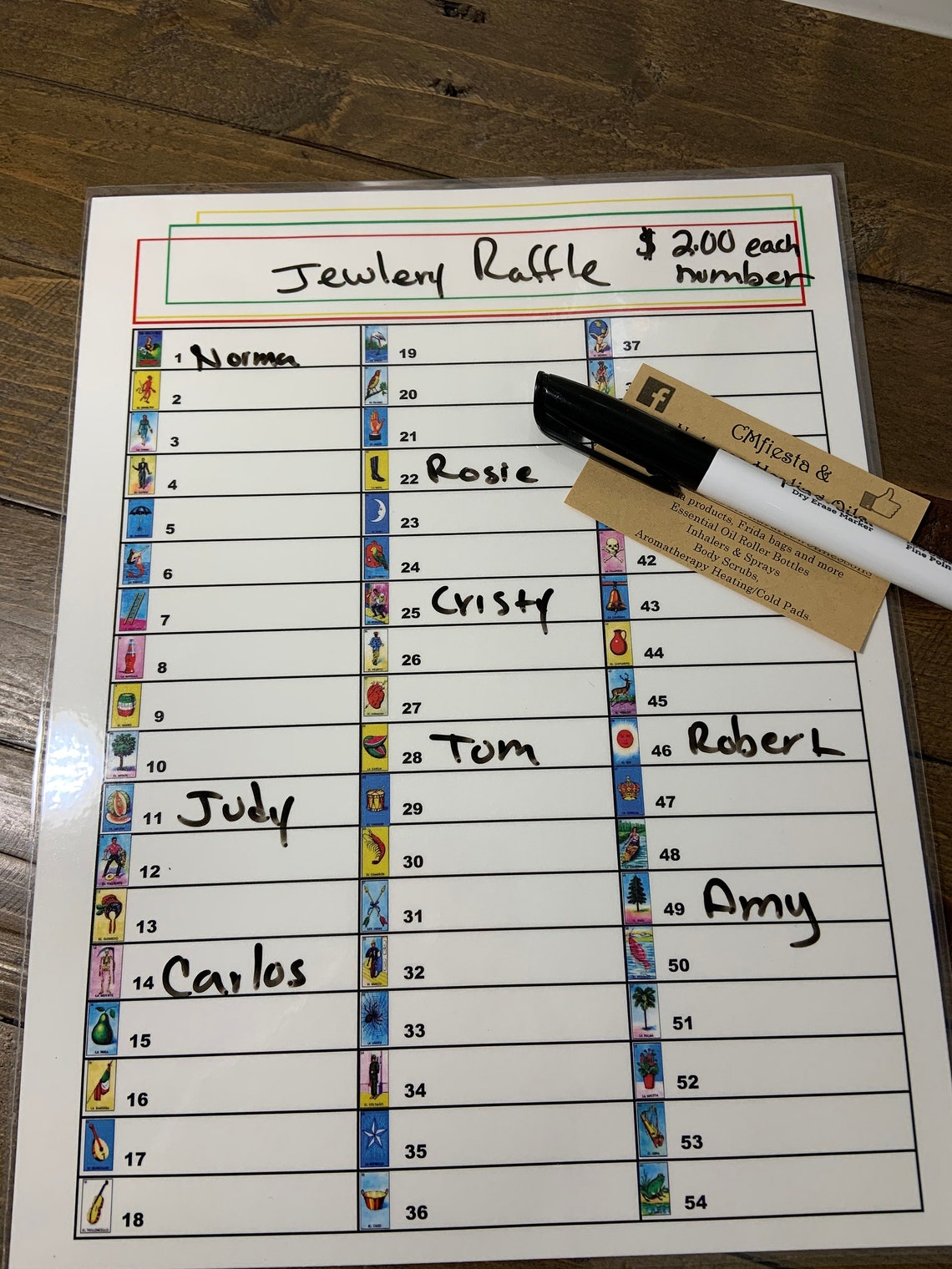 Laminated Loteria Raffle Note Sheet Bingo Chalupa Numbers and | Etsy