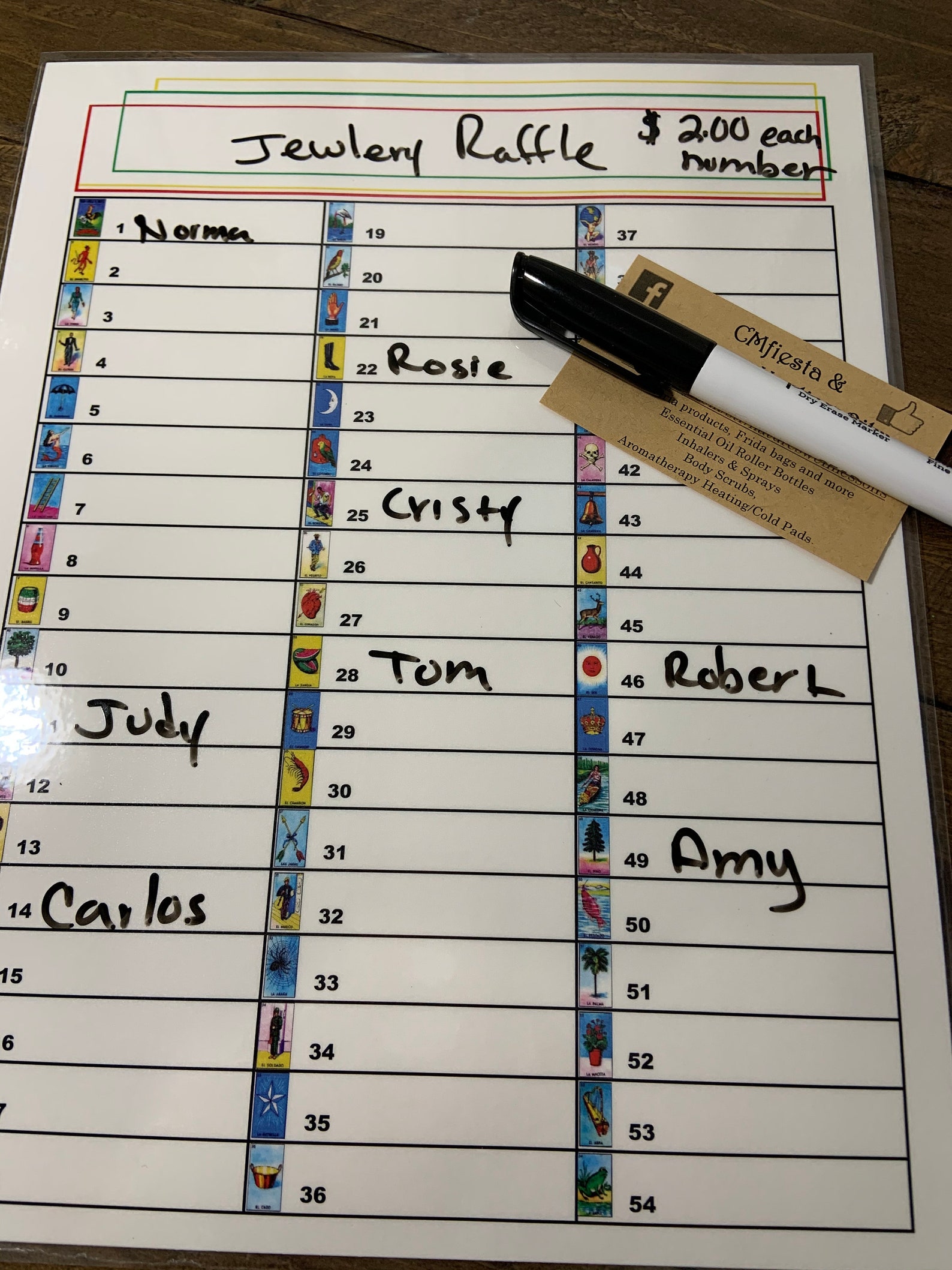 Laminated Loteria Raffle Note Sheet Bingo Chalupa Numbers and | Etsy