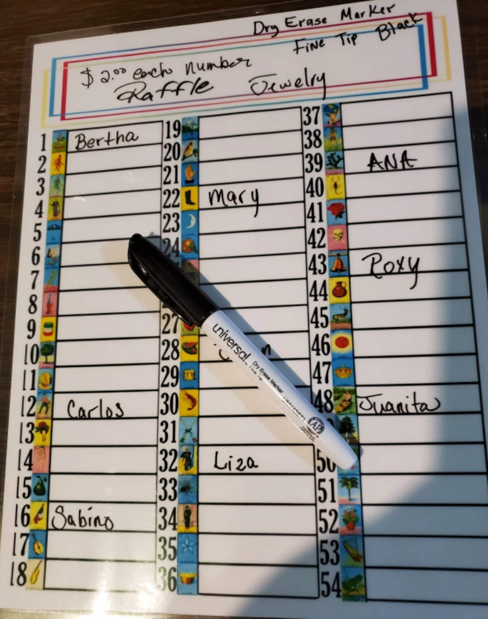 Laminated Loteria Raffle Note Sheet Bingo Chalupa Numbers and | Etsy