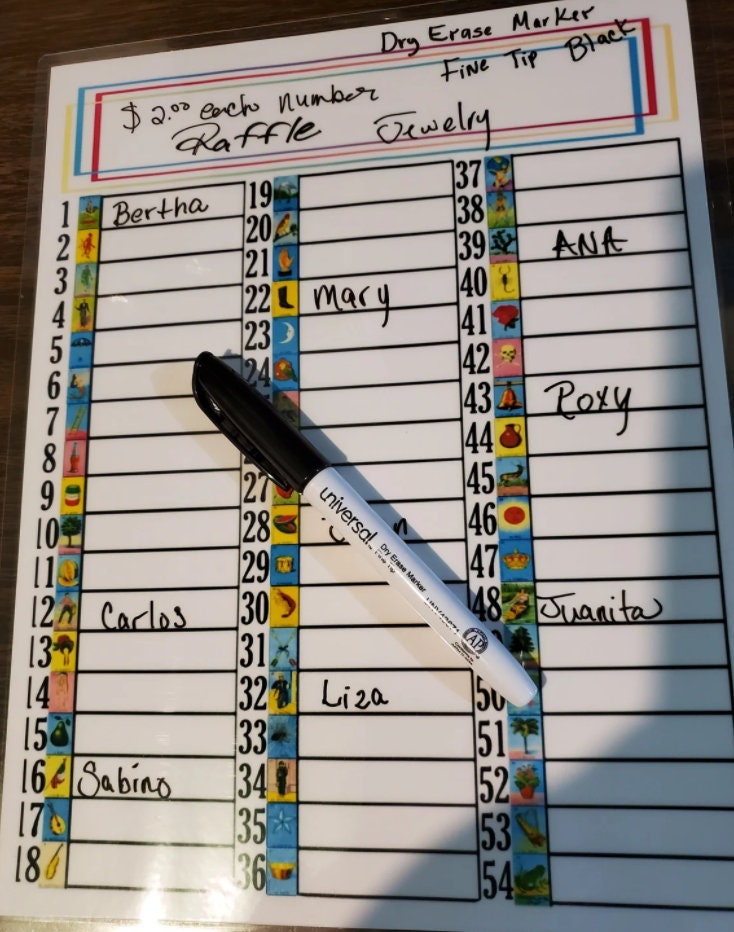 Laminated Loteria Raffle Note Sheet Bingo Chalupa Numbers and | Etsy