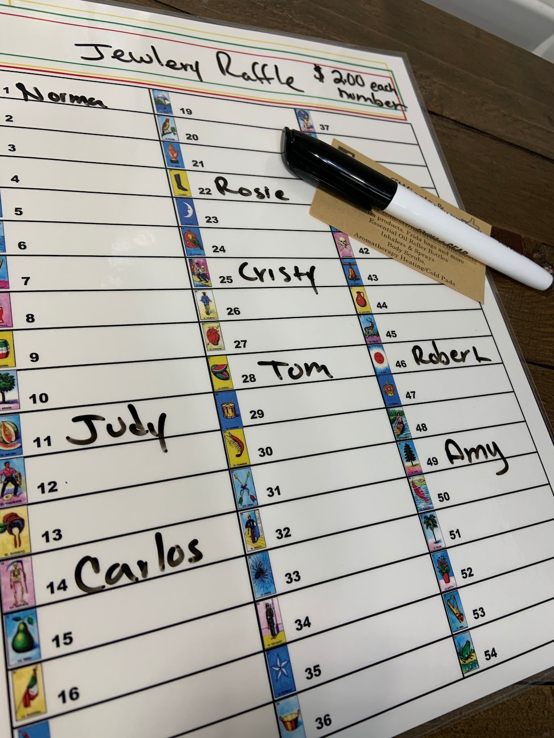 Laminated Loteria Raffle Note Sheet Bingo Chalupa Numbers and | Etsy