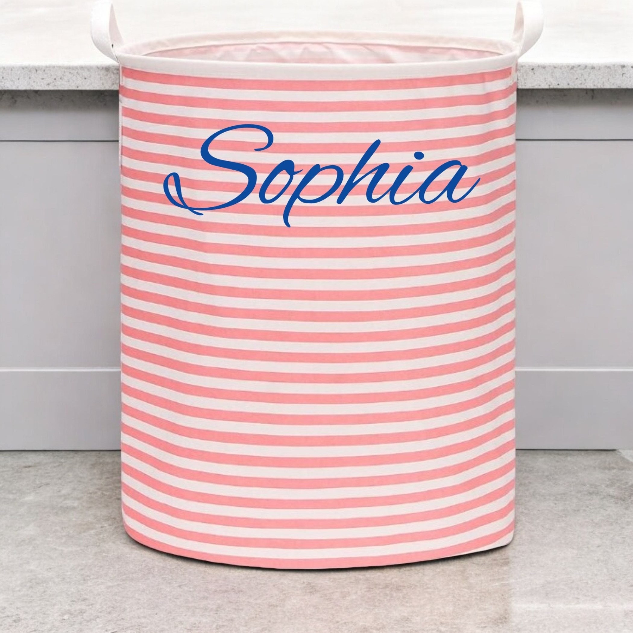 Personalized Large Laundry Basket: Round Cotton Linen Storage Bin - Etsy