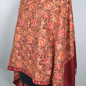 Stunning Blood Red Floral Hand Embroidered Scarf. Soft Pure Pashmina ...