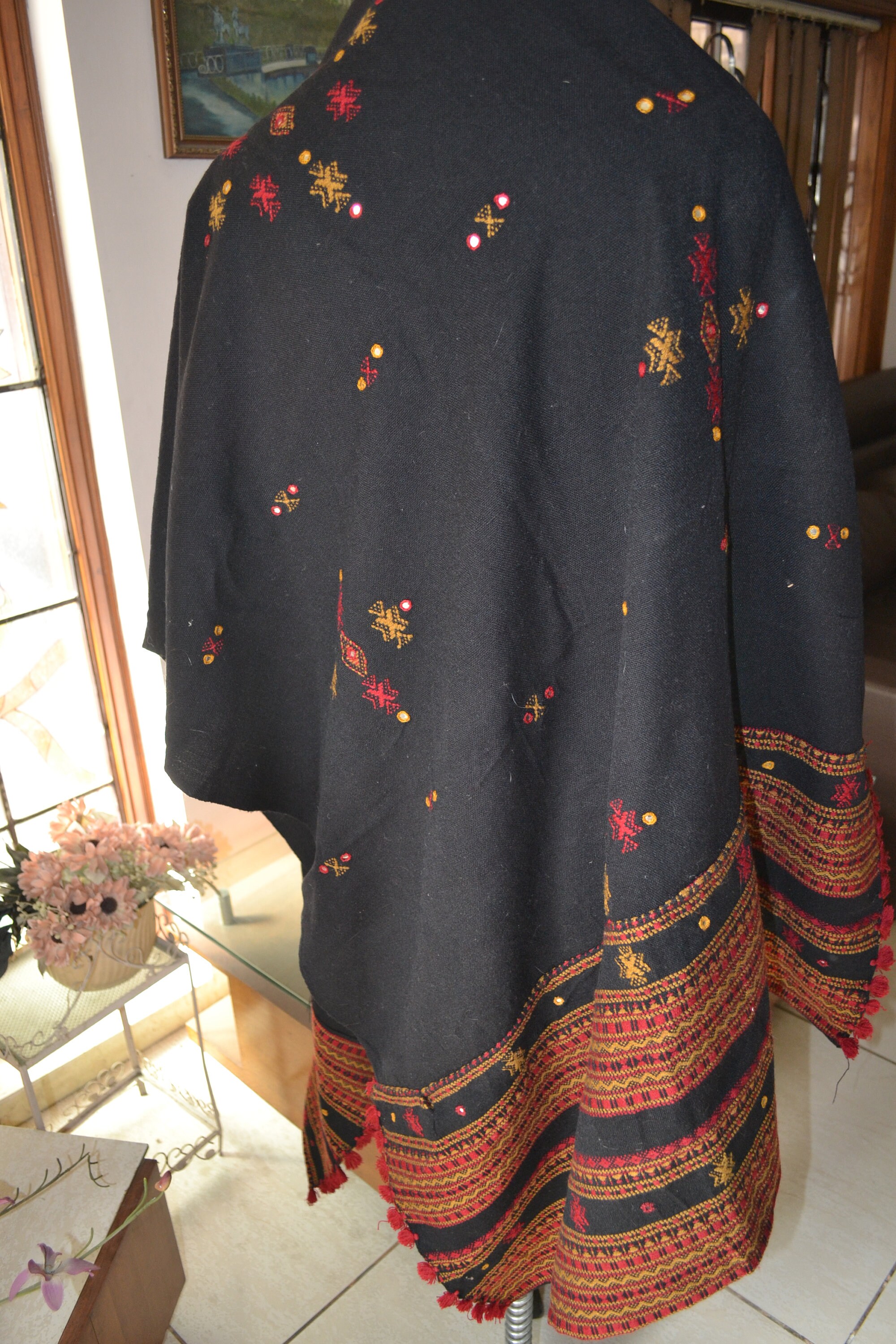 Traditional Tribal RAJASTHANI Shawl. Jacquard Design Mirrorwork Wool ...