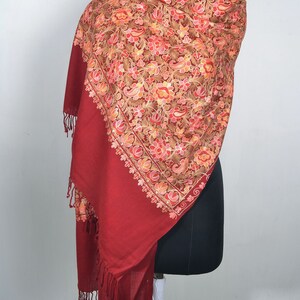 Stunning Blood Red Floral Hand Embroidered Scarf. Soft Pure Pashmina ...