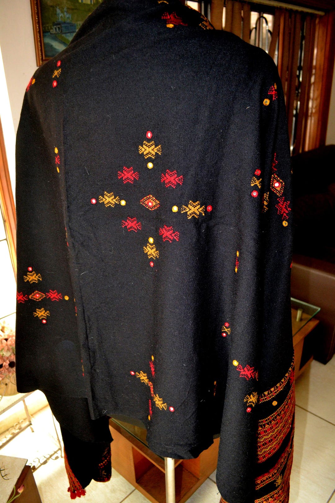 Traditional Tribal RAJASTHANI Shawl. Jacquard Design Mirrorwork Wool ...