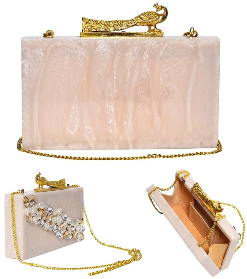 Beige Luxury Embellished Clutch Bag Bridal Clutches for Wedding Acrylic ...