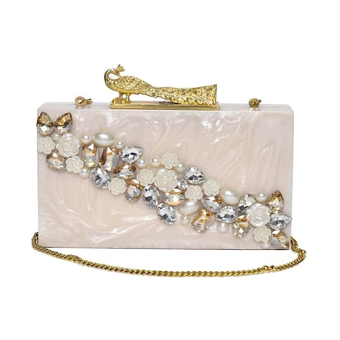 Beige Luxury Embellished Clutch Bag Bridal Clutches for Wedding Acrylic ...