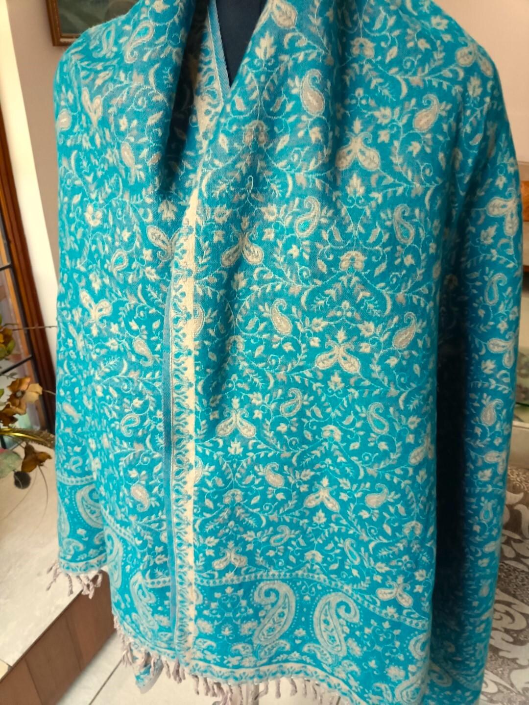 Turquoise Blue Yak Wool Handmade Designer Shawl Thick Warm Blanket ...