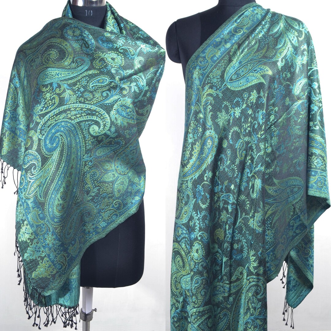 Emerald Green 100% Silk Scarf. Lightweight Handmade Jacquard Stole ...