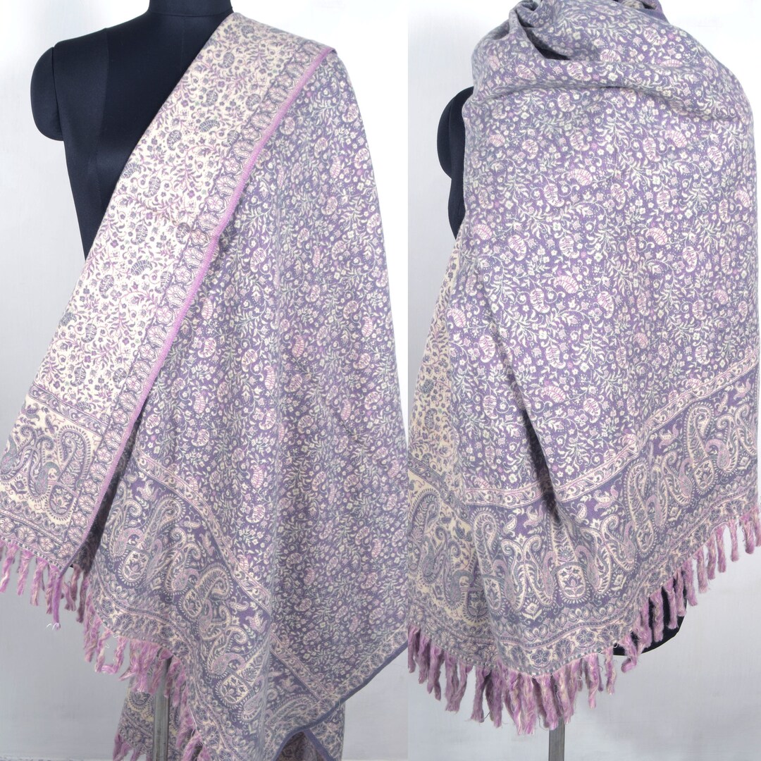 Faded Purple Yak Wool Handmade Reversible Paisley Scarf Blanket Travel ...
